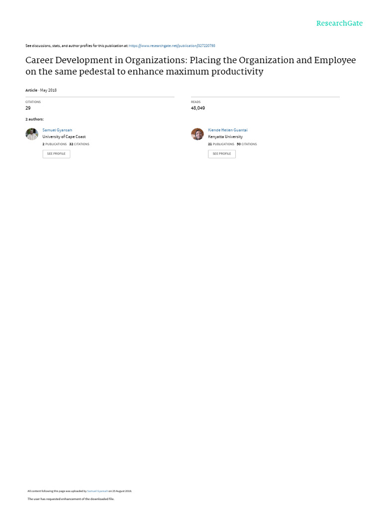Career Development in Organizations Placing The Organization and Employee On The Same Pedestal ...
