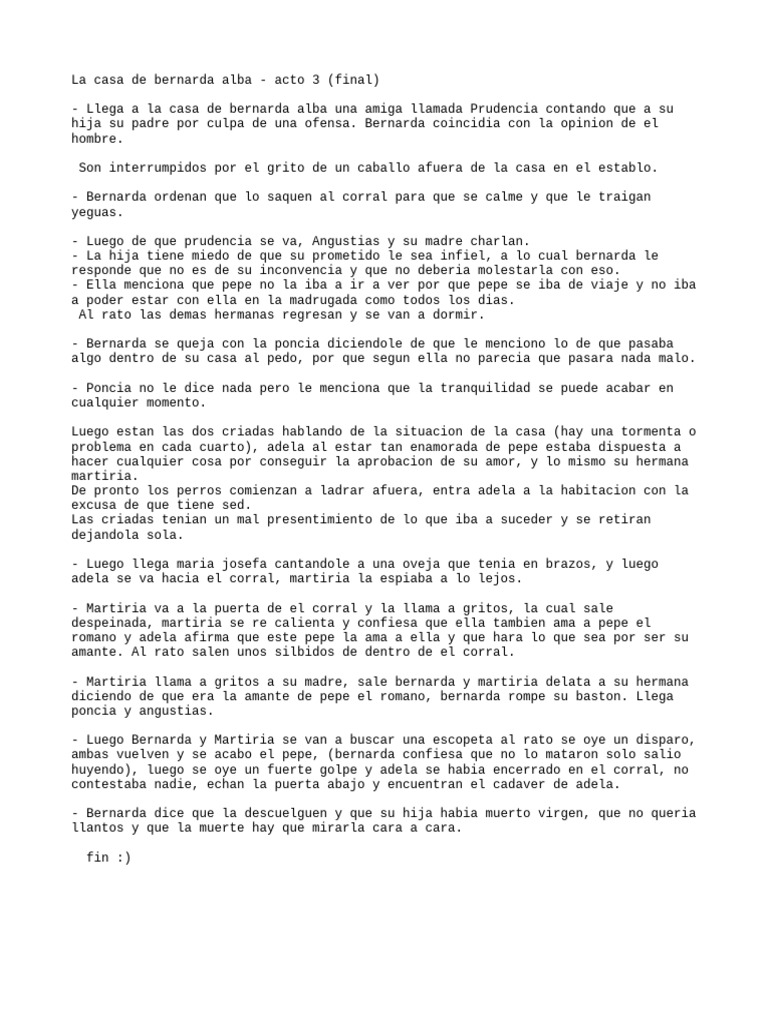La Casa de Bernarda Alba - Acto 3 | PDF