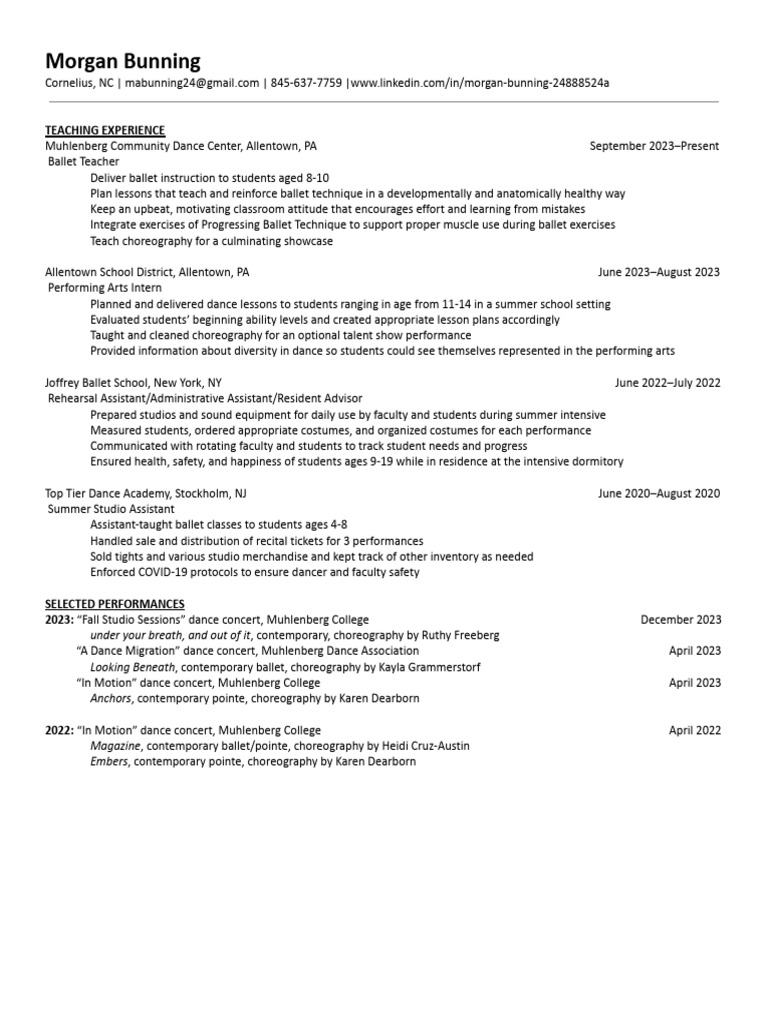 dance resume | PDF | Ballet | Choreography