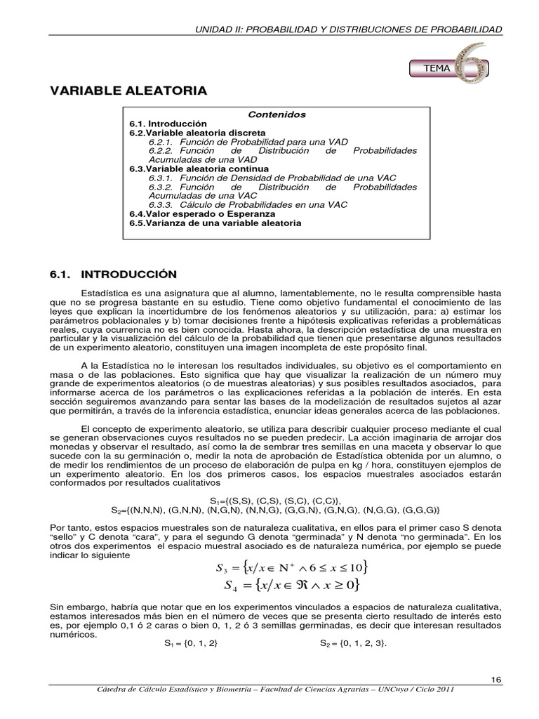 Tema 6-Variable Aleatoria | PDF | Variable aleatoria | Probabilidad