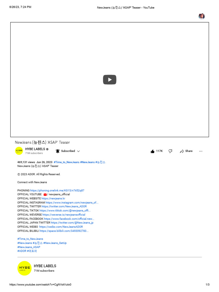 Newjeans (뉴진스) 'Asap' Easer: Hybe Labels | PDF