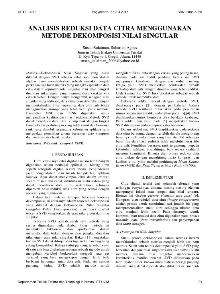 SVD untuk Reduksi Data Citra | PDF | Metode & Bahan Ajar