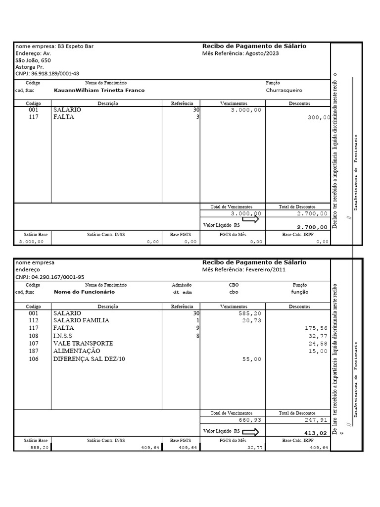Modelo Contra Cheque | PDF | Salários | Despesa