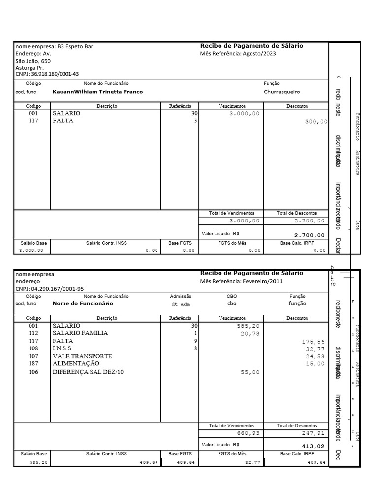 Recibo de Pagamento de Salário | PDF | Salários | Despesa