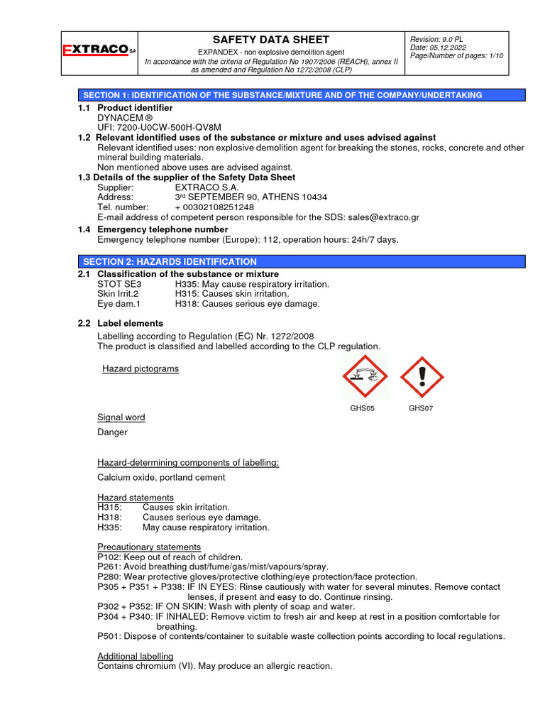 Expandex MSDS | PDF | Concrete | Materials