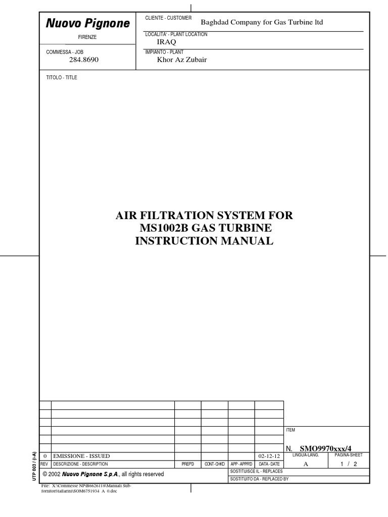 Air Filtration System Manual for MS1002B | PDF | Valve | Filtration