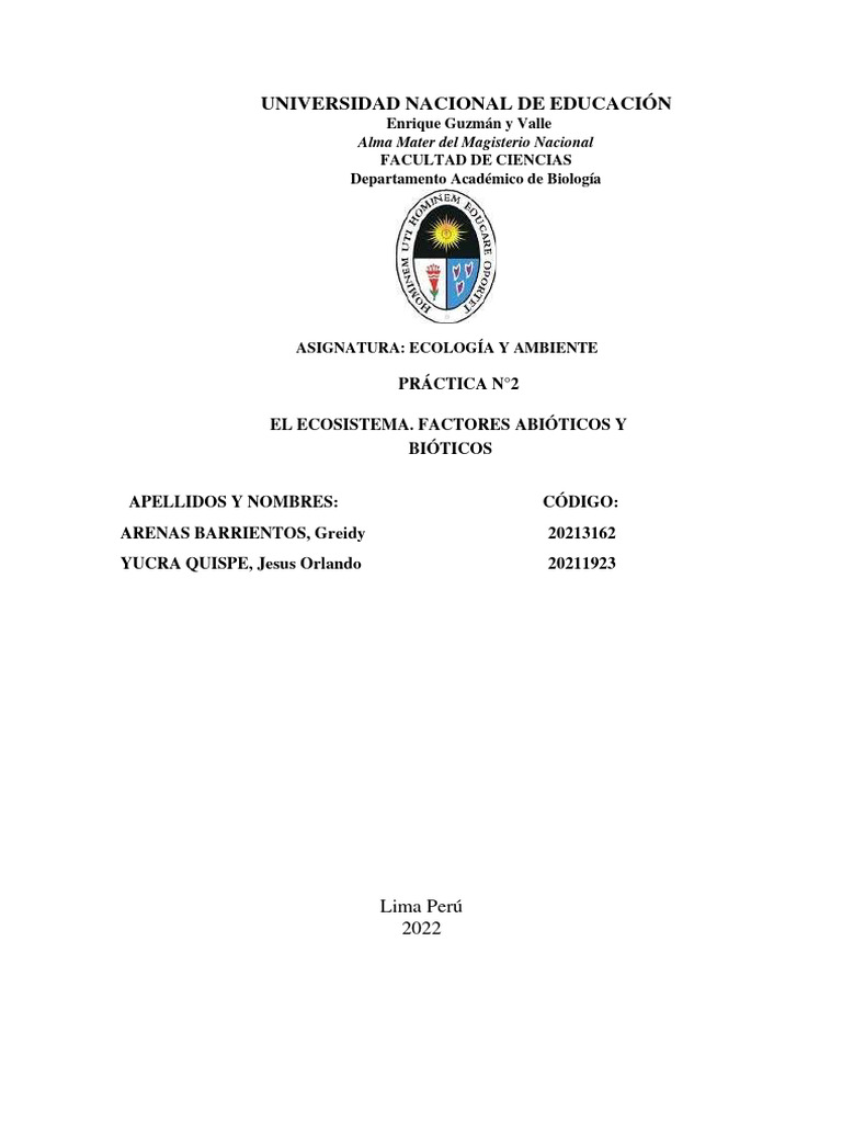 Práctica 2. Ecosistema. Factores abióticos y bióticos (1) | PDF | Ecosistema | Ecología