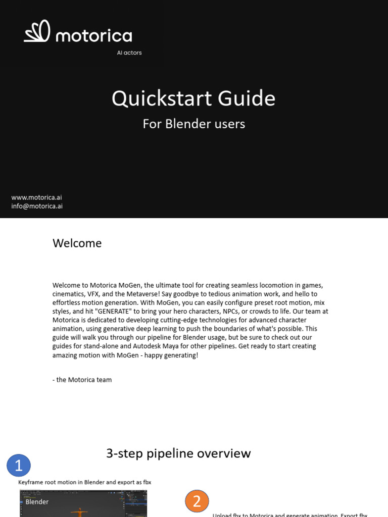 Motorica MoGen Quickstart Guide Blender | PDF | Blender (Software) | Software