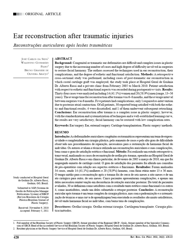 Ear Reconstruction After Traumatic Injuries | PDF | Surgery | Injury
