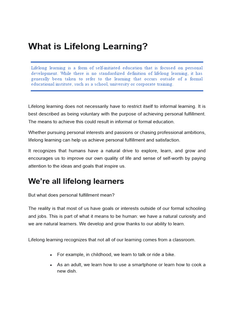 What Is Lifelong Learning | PDF | Lifelong Learning | Learning
