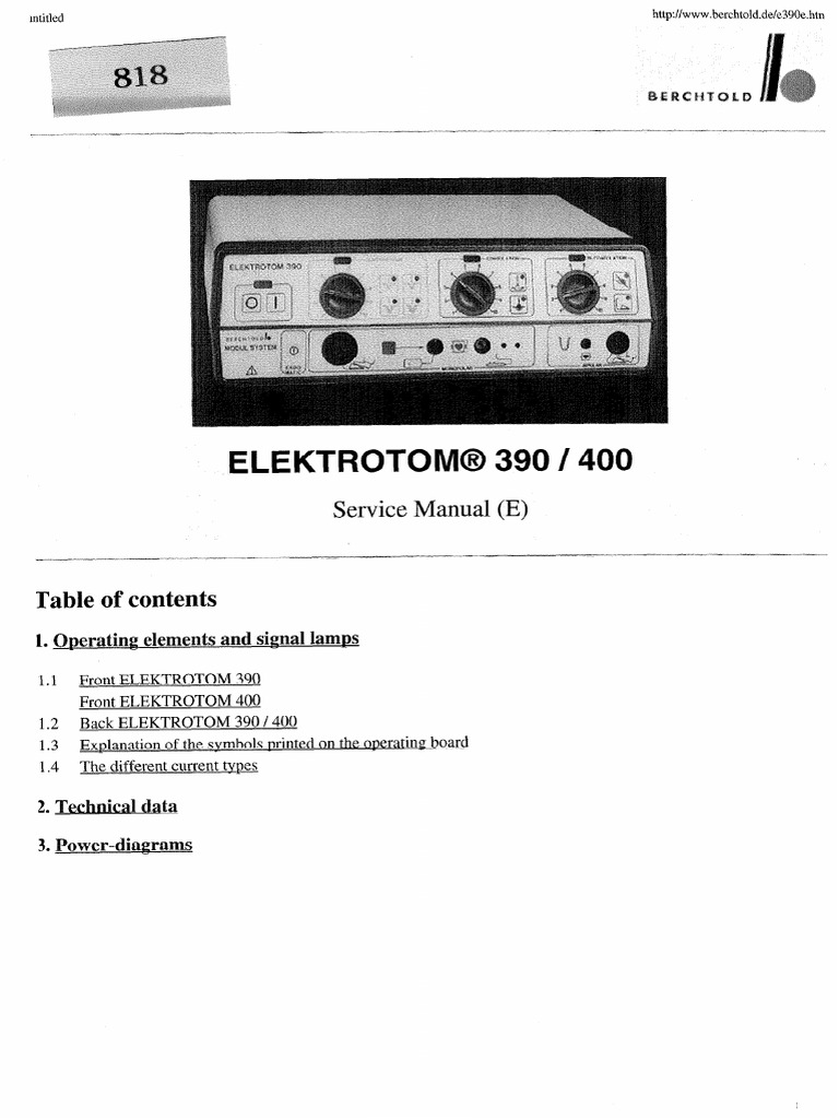 SERVICE Elb Berchtold Elektrotom400 | PDF | Power Supply | Electrical ...