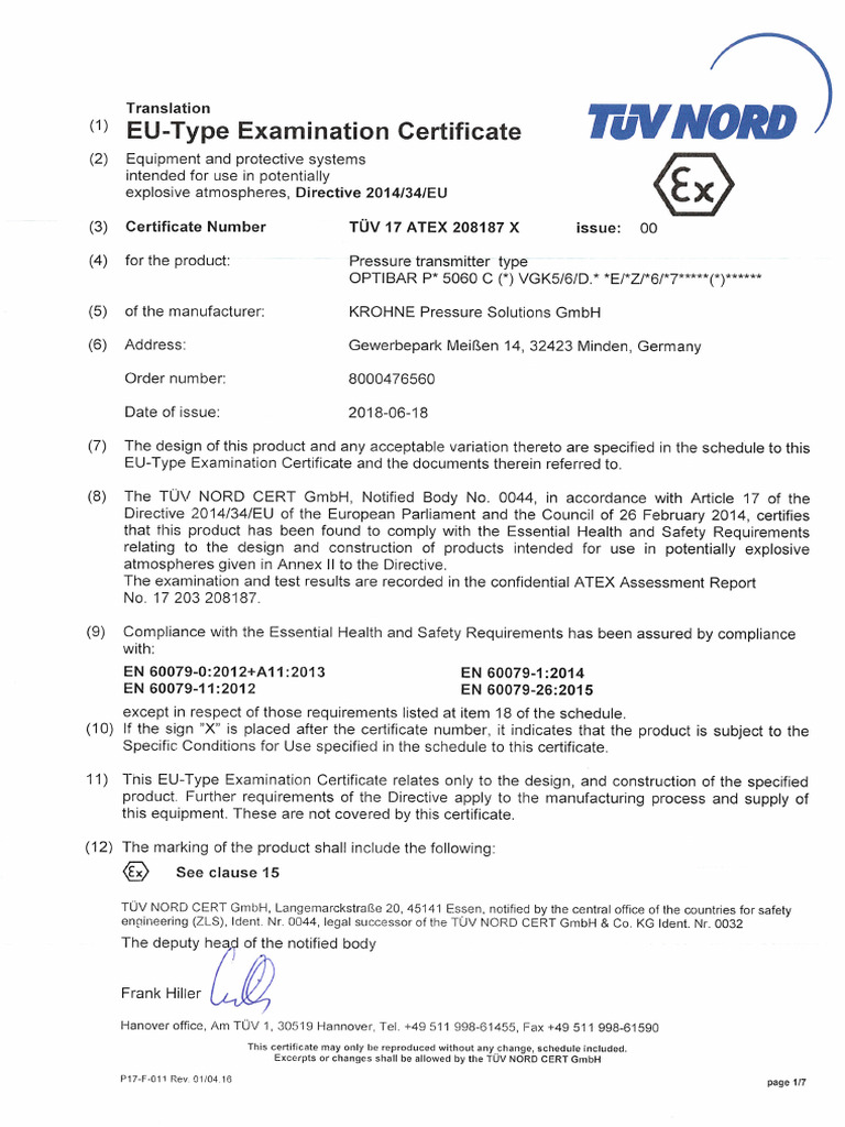 Tuv 17 Atex 208187 X | PDF