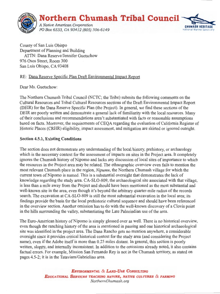 Northern Chumash Tribal Council Letter To Cuesta College Trustees | PDF