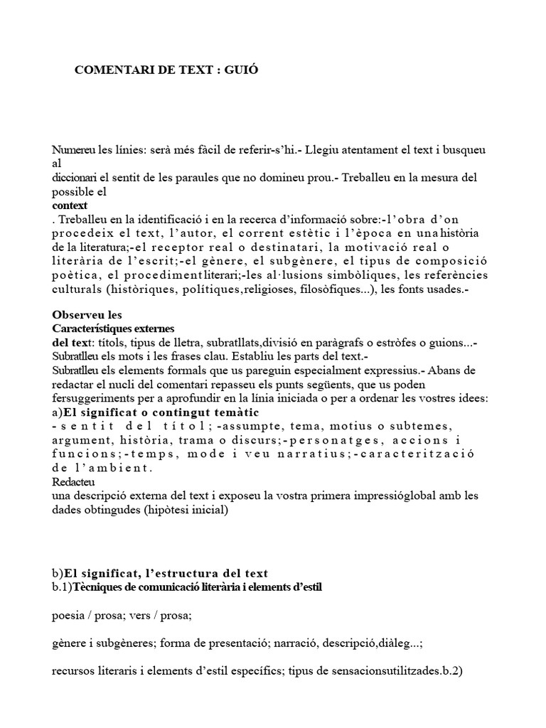 GuiÃ Comentari de Text | PDF