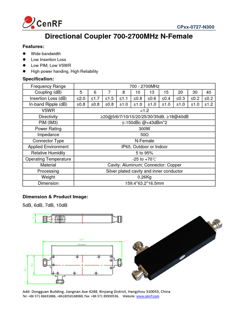 Directional Coupler 700 2700MHz N Female IP65 | PDF