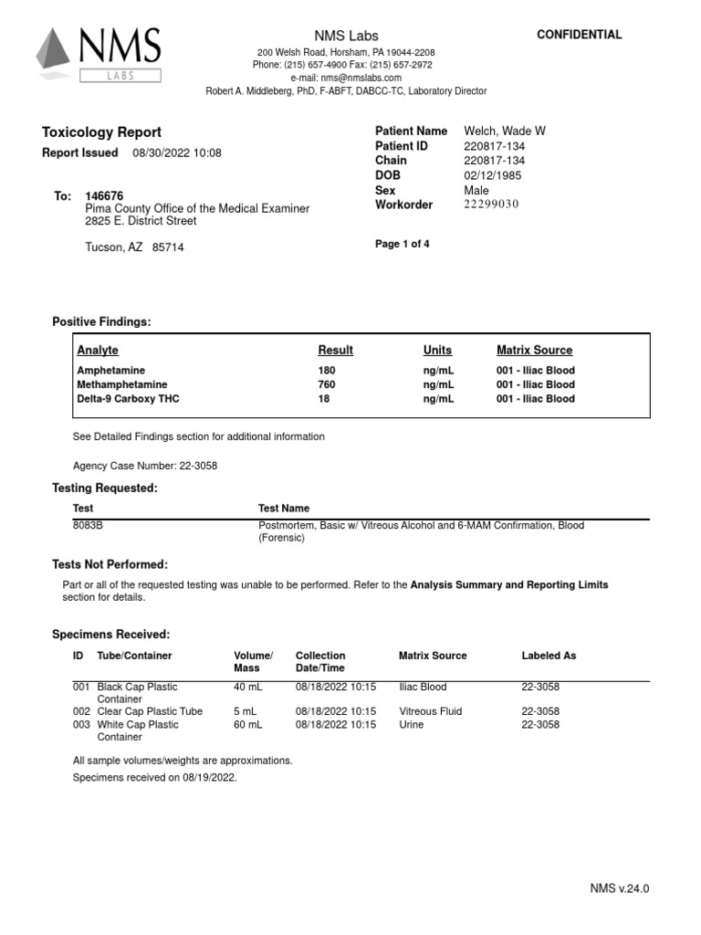 Toxicology Report For Wade Welch | PDF | Methamphetamine ...