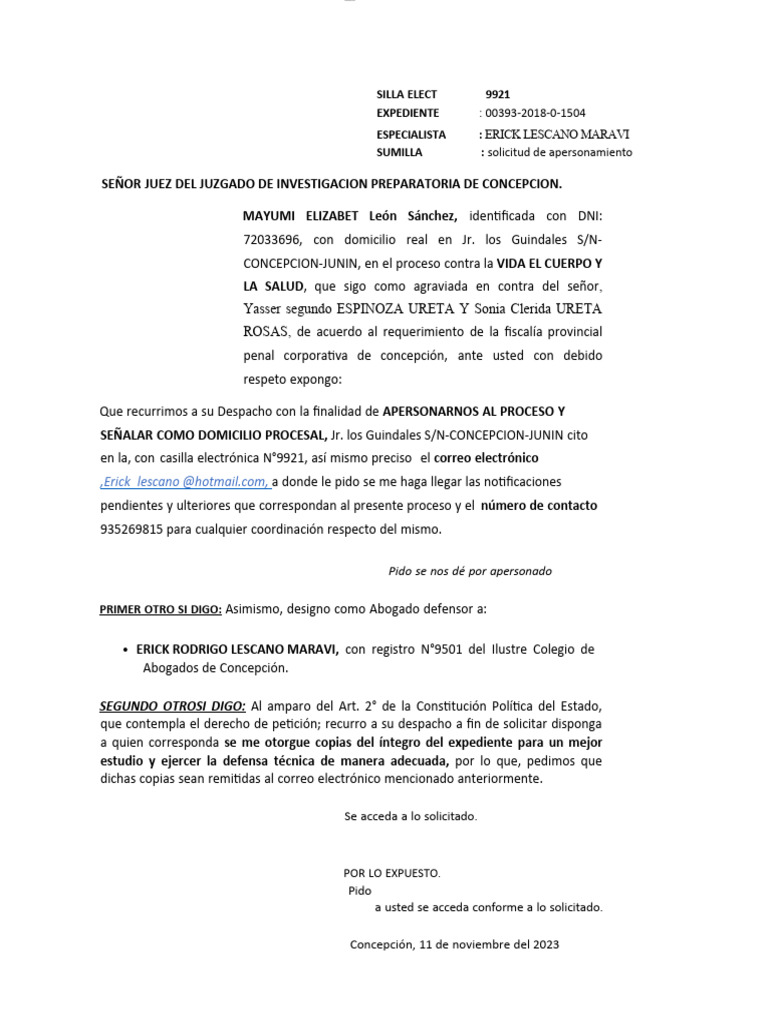 Modelo de Escrito de Apersonamiento de Derecho Civil | PDF | Justicia | Crimen y violencia