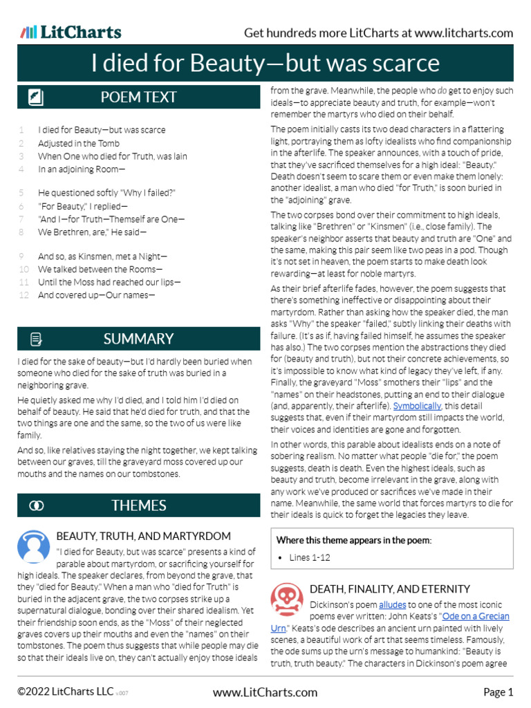 LitCharts I Died For Beauty But Was Scarce | Download Free PDF | Metre ...