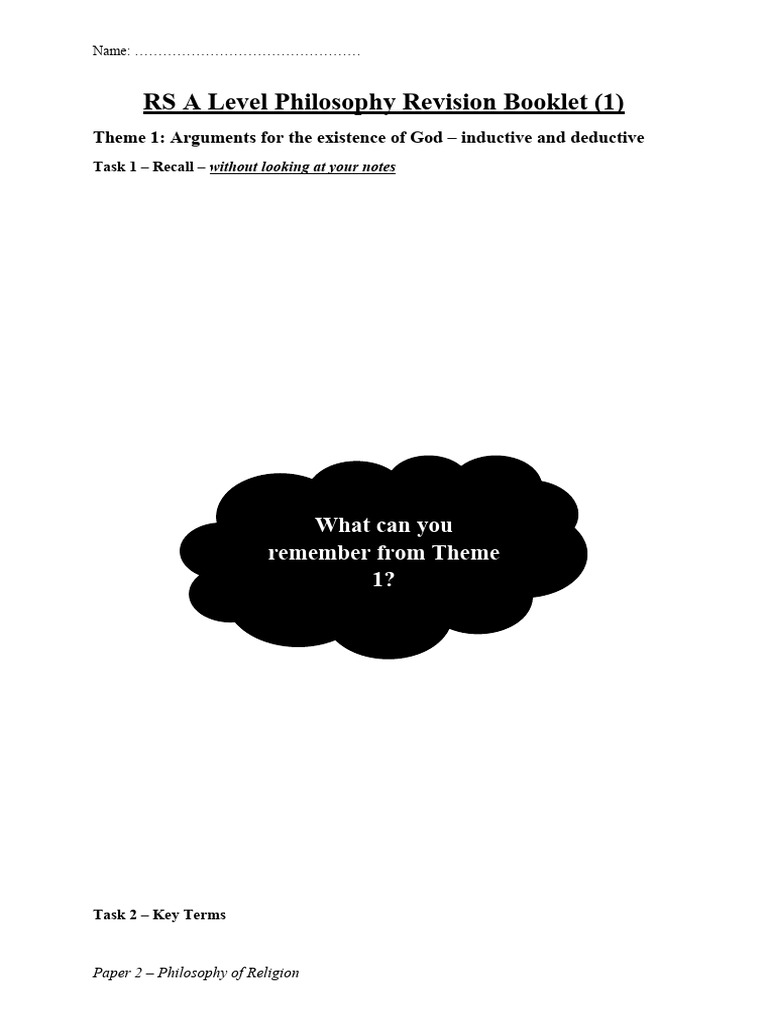 RS A Level Philosophy Revision Booklet Theme 1 | PDF | Existence Of God ...