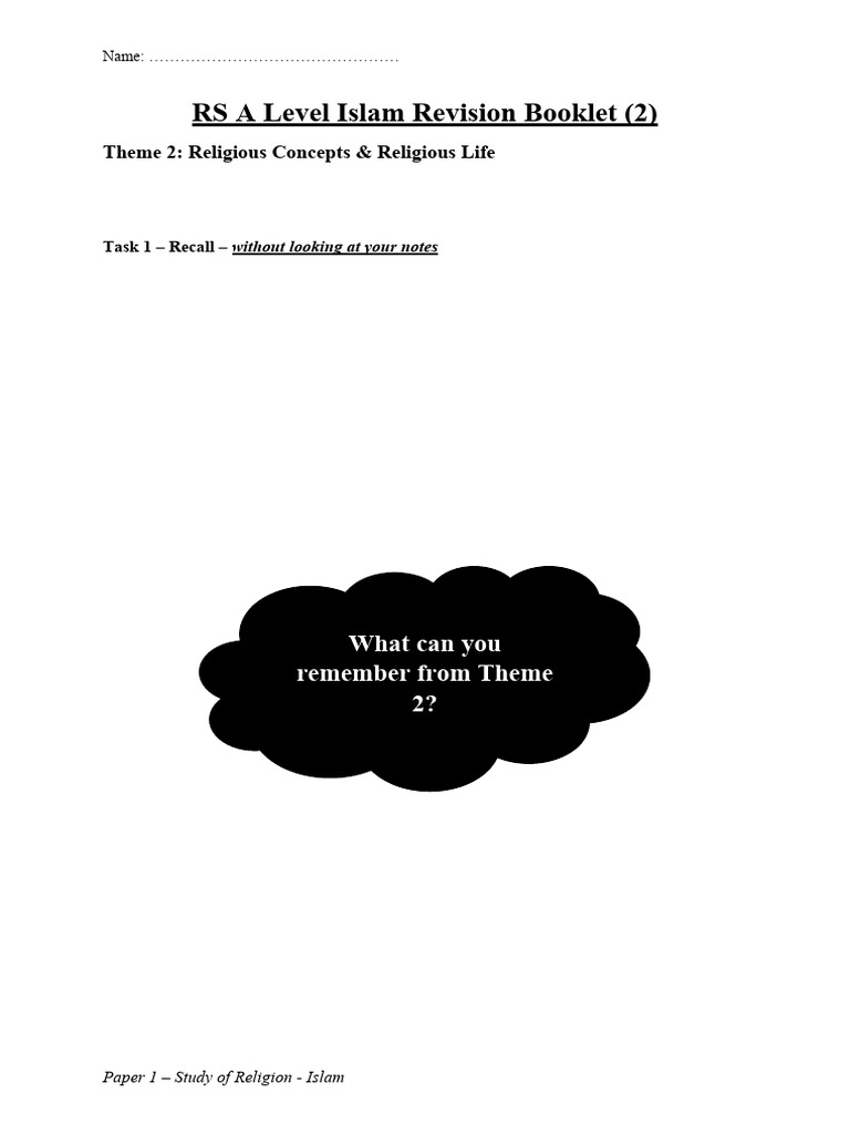 RS A Level Islam Revision Booklet Theme 2 | PDF | Prophets And ...
