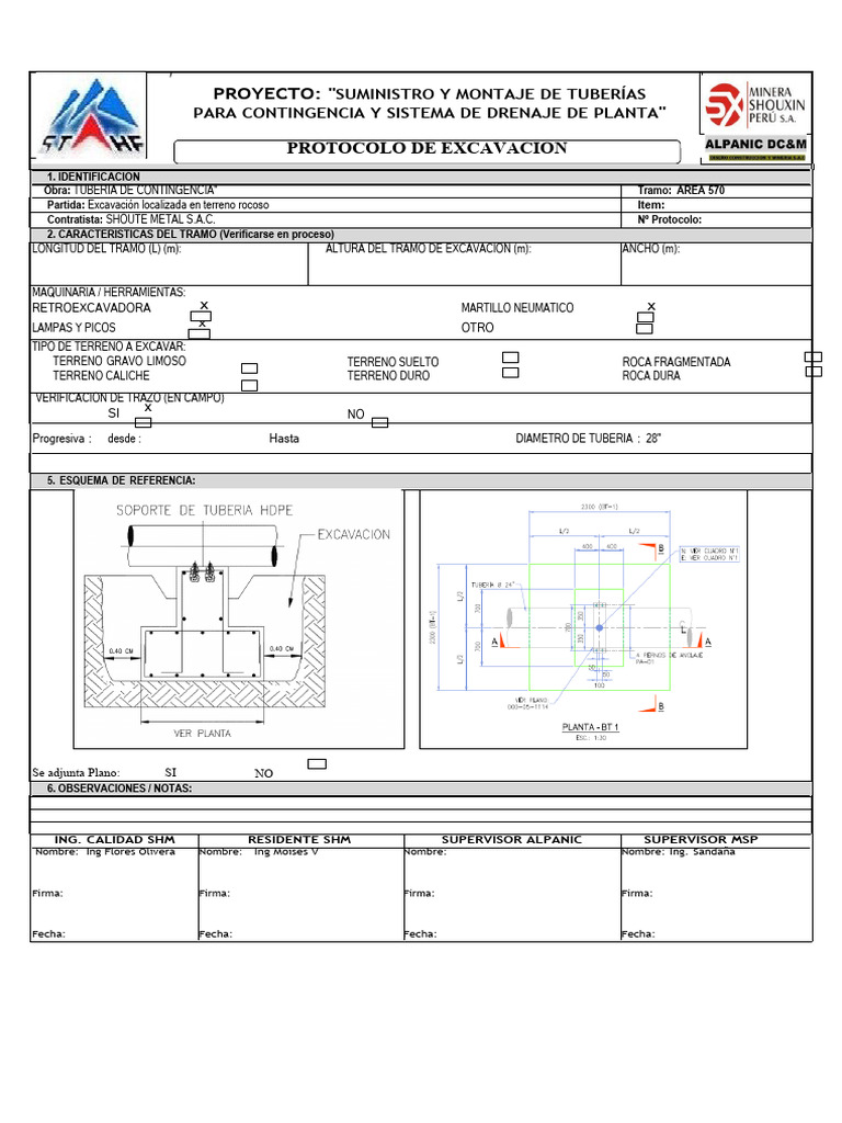 Protocolo de Excavacion Pedestal | PDF