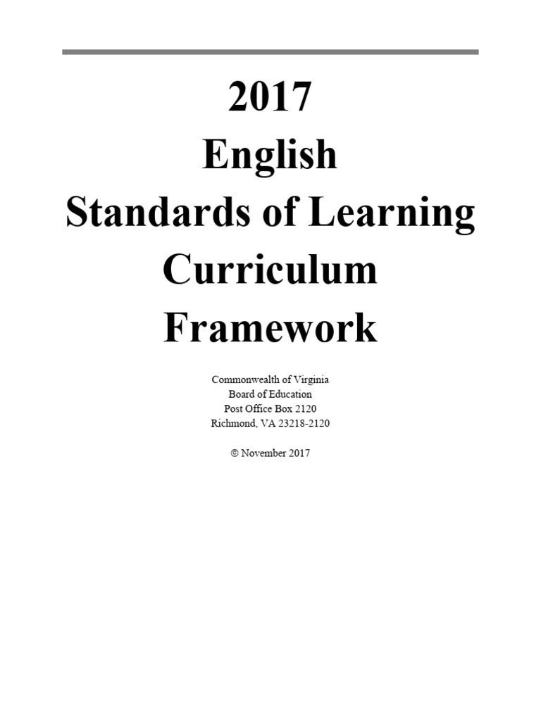 Grade 1 - 2017 English SOL Curriculum Framework | PDF | Reading ...