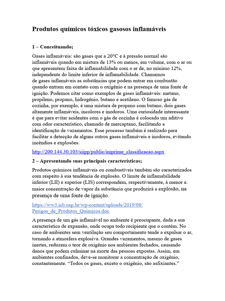 Estudo Sobre Os Agentes de Riscos Químicos Inflamáveis Tóxicos Gasosos ...