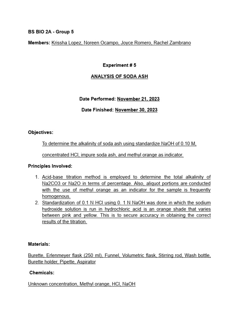 BIO 2A - Group 5 - Lab Exp 5-Compressed | PDF | Mole (Unit) | Sodium Hydroxide