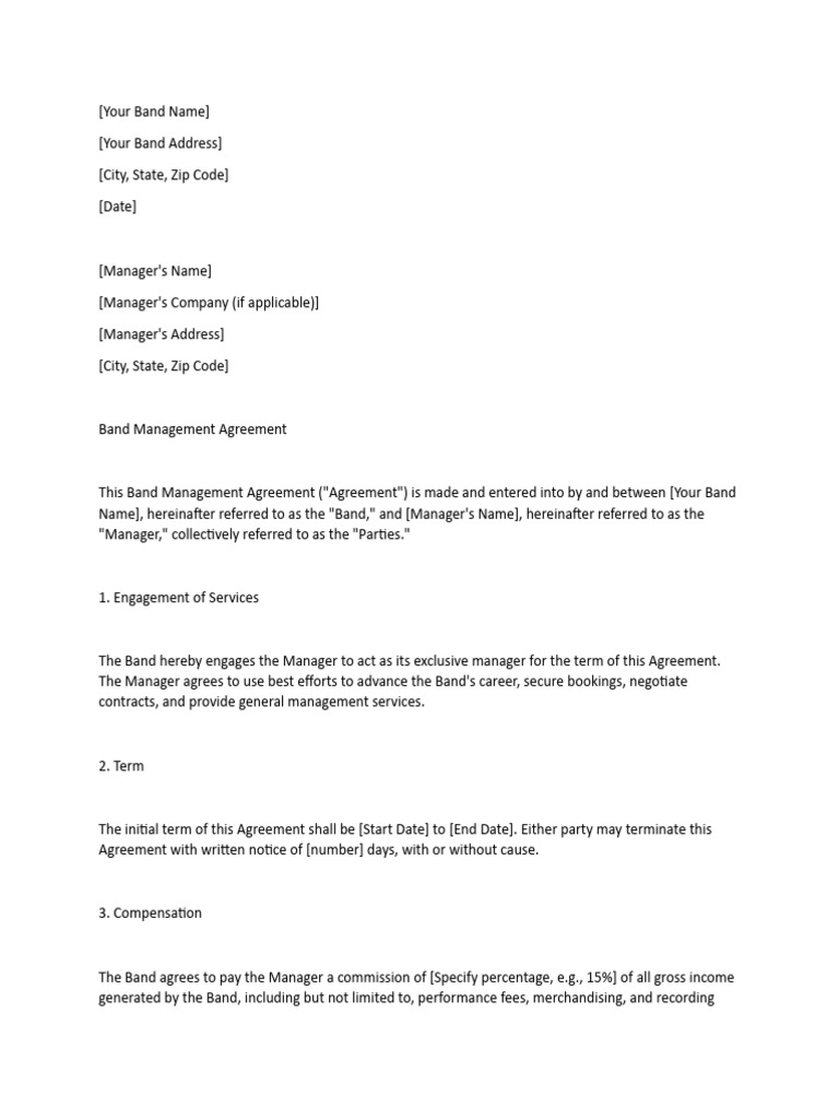 Band Management Agreement Template | PDF | Government | Business Law