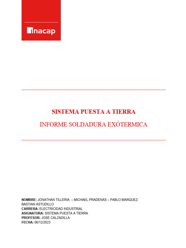 Informe Sistema Puestas A Tierra Soldaduras | PDF | Soldadura | Construcción