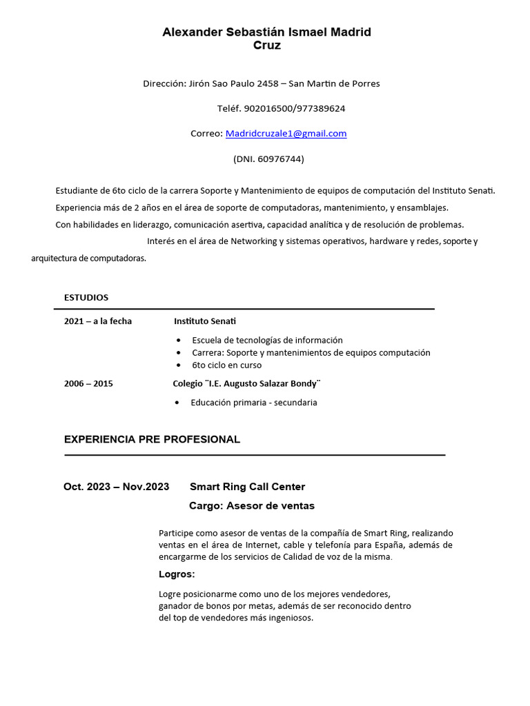 ALEXANDER CV para empresas | PDF | Informática | Ciencias de la Computación