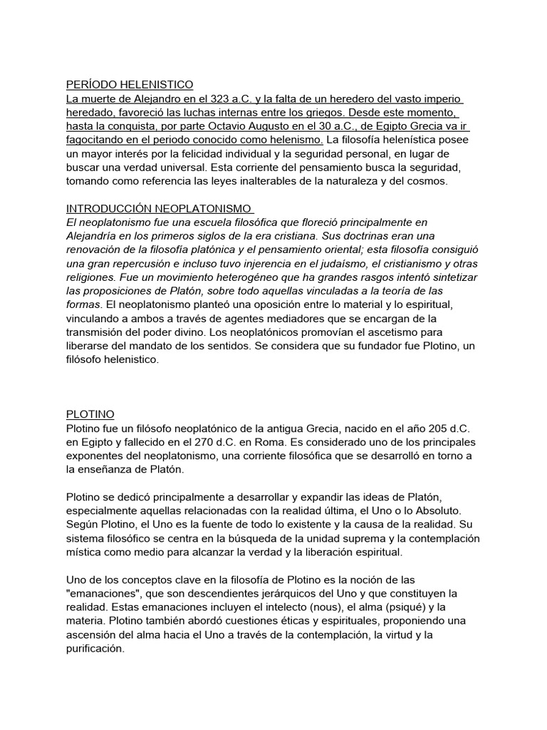 Neoplatonismo: Filosofía y Representantes | PDF | neoplatonismo | Platón