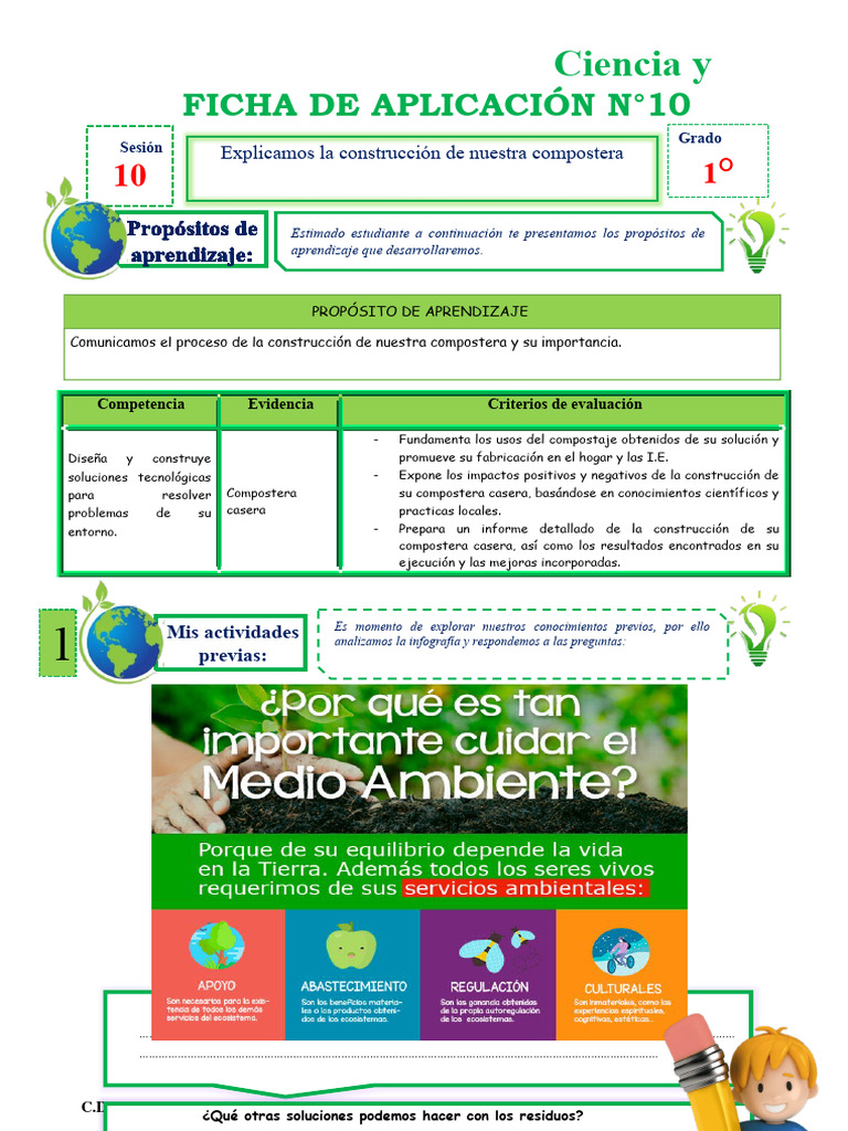 1° Ficha de Aplicación-Sesión 10 Sem.5-Exp.6-Cyt | PDF | Compost | Residuos