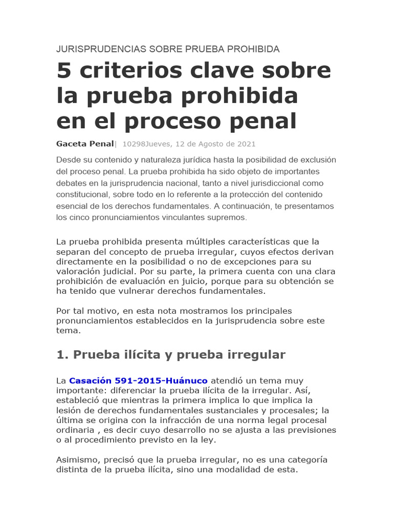 Jurisprudencias Sobre Prueba Prohibida | PDF | Caso de ley | Justicia