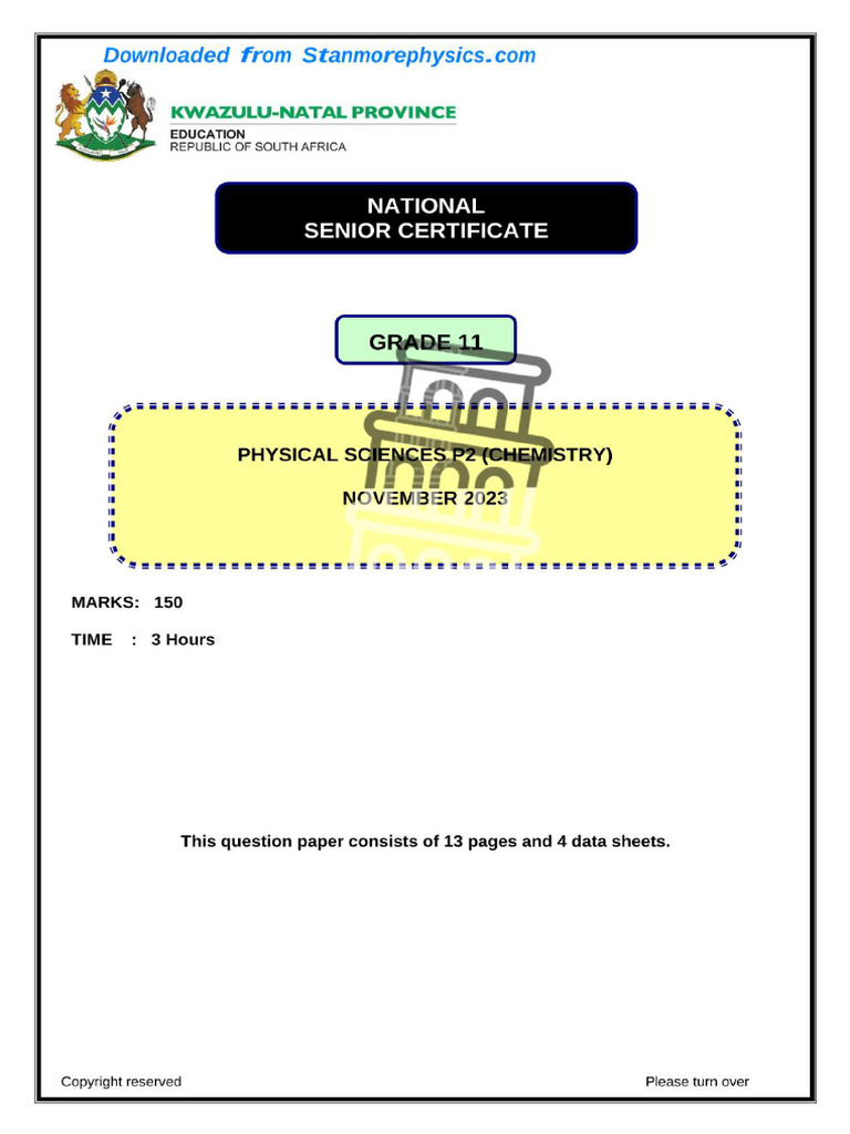 Physical Science Grade 11 November 2023 P2 and Memo | PDF