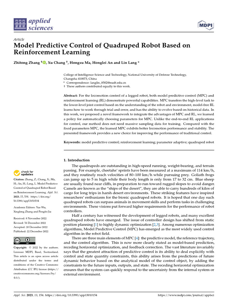 2023 MPC Quadruped RL | PDF