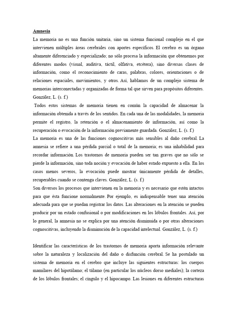 Amnesia y Paramnesia | PDF | Memoria | Amnesia