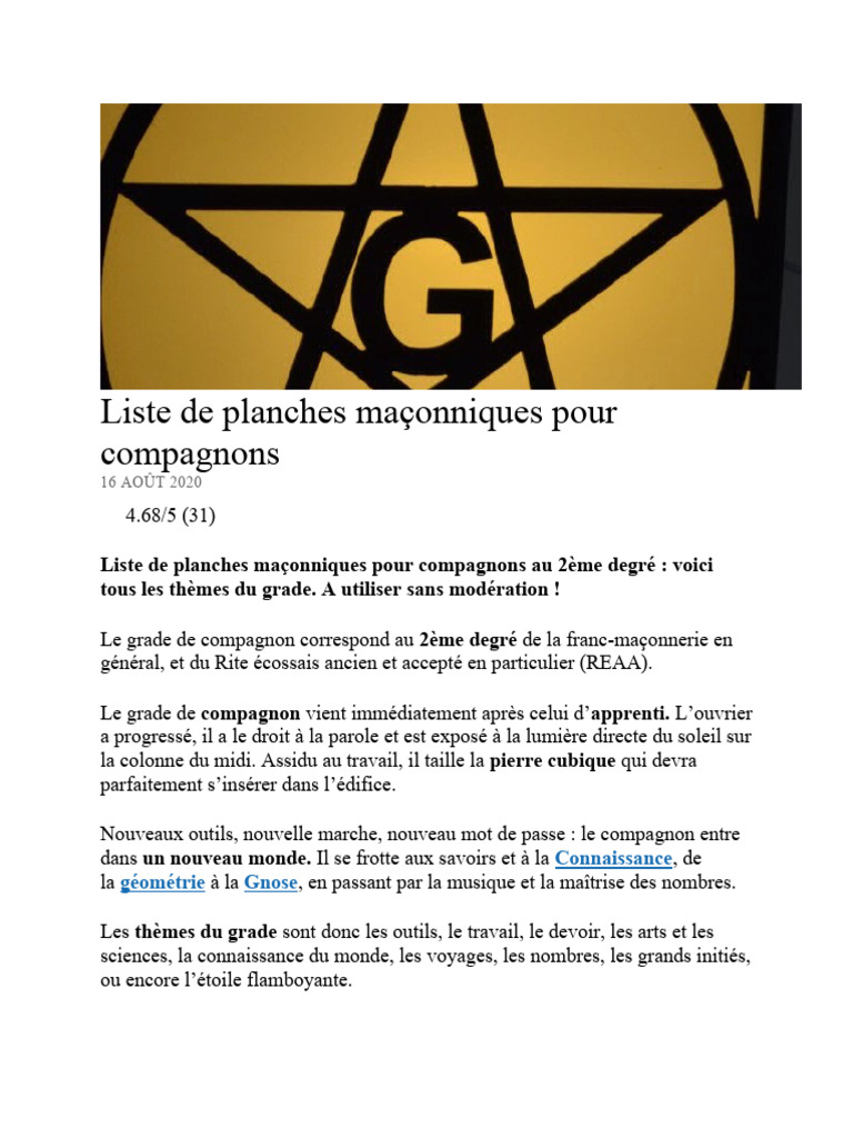 Planches maçonniques pour compagnons | PDF | Franc-maçonnerie | Échecs