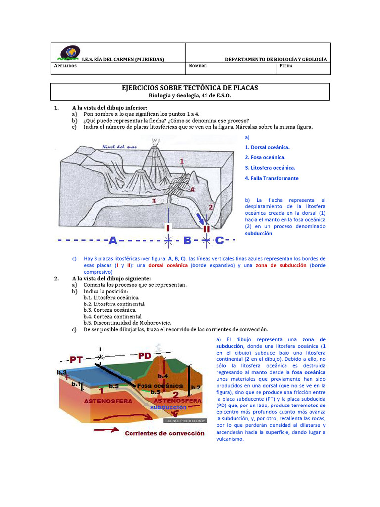 Ejercicios Tectónica de Placas Resueltos 1 | PDF | Placas tectónicas | Temblores