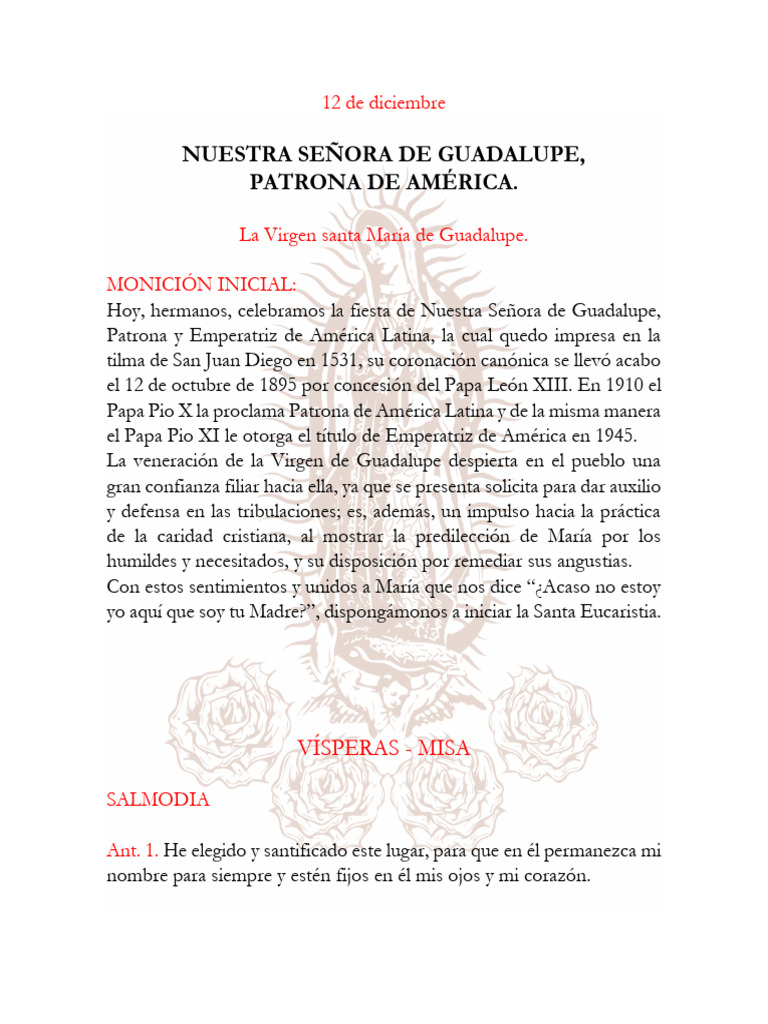 12 de diciembre - Visperas - Misa de Nuestra Señora de Guadalupe | PDF ...
