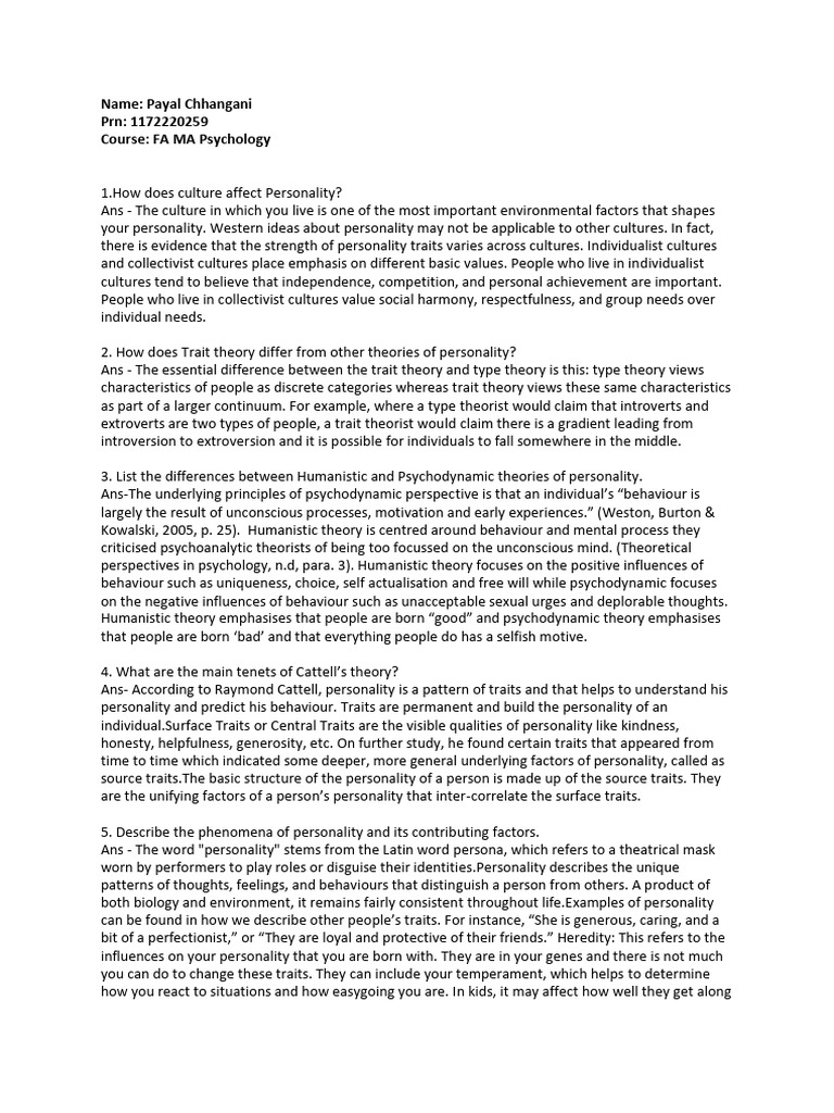 Personality Assignment SEM II | PDF | Id | Experience Personality Assignment SEM II | PDF | Id | Experience