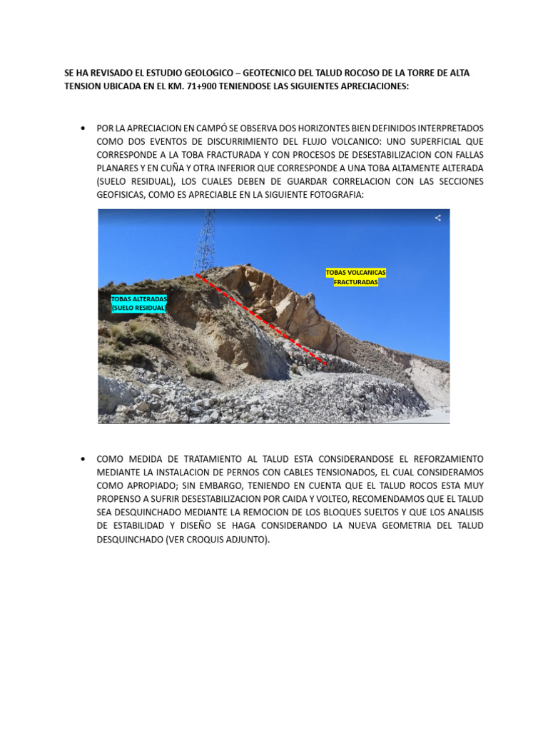 Recomendaciones Del Talud Rocoso Km. 71+200 | PDF | Ciencia y matemáticas