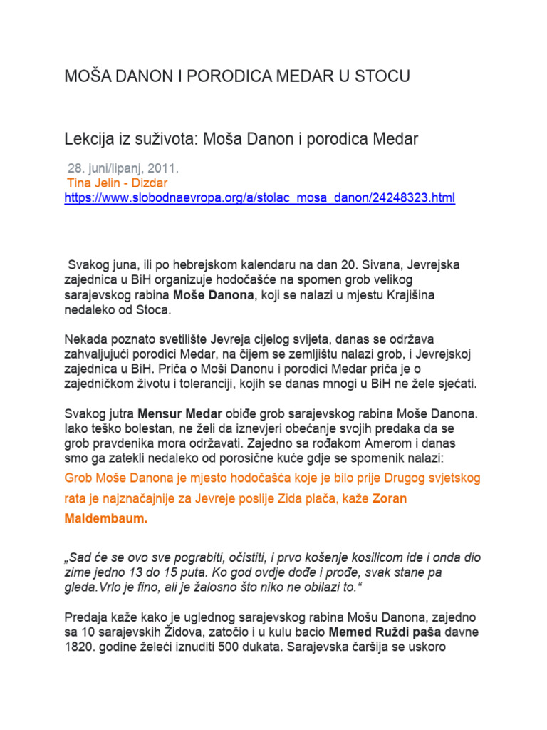Moša Danon I Porodica Medar | PDF