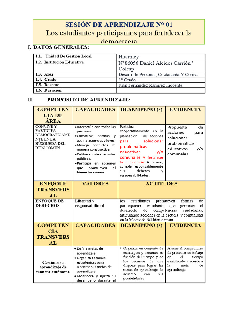 1° Sesión N°1 DPCC | Descargar gratis PDF | Participación pública | Evaluación
