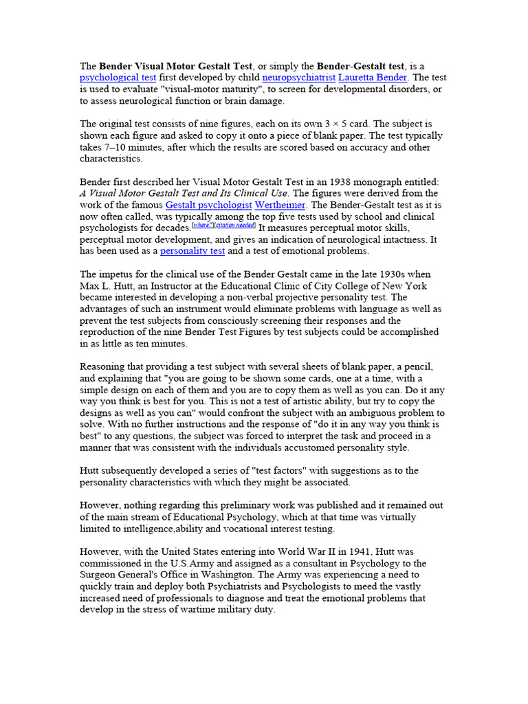 The Bender Visual Motor Gestalt Test | PDF | Psychological Concepts ...