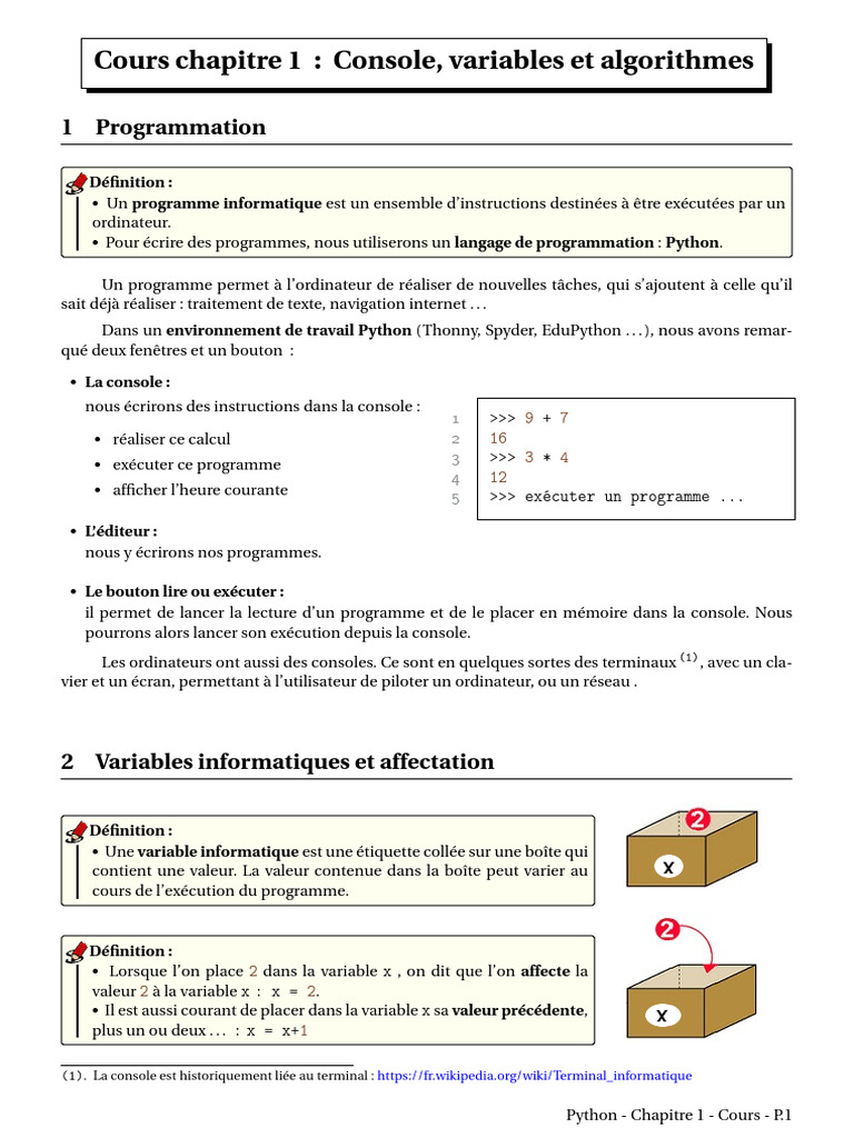 01 Chap 1 Cours | PDF | Programme informatique | Programmation