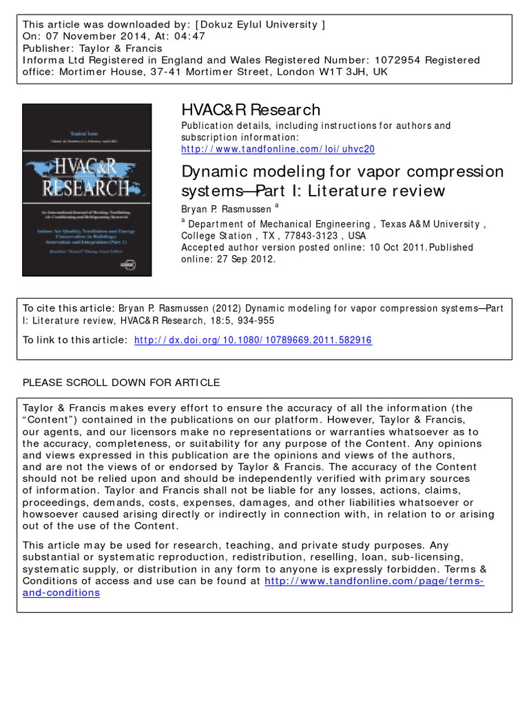 01 Dynamic Modelling For Vapour Compression Systems - Rasmussen | PDF ...