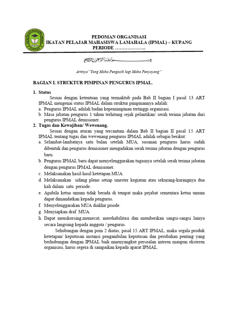 Pedoman Organisasi 2022-2023 | PDF