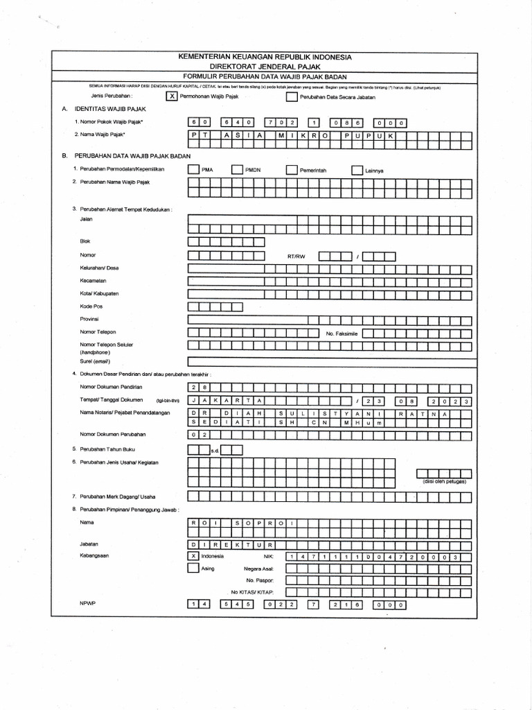 Formulir Perubahan Data Wajib Pajak | PDF