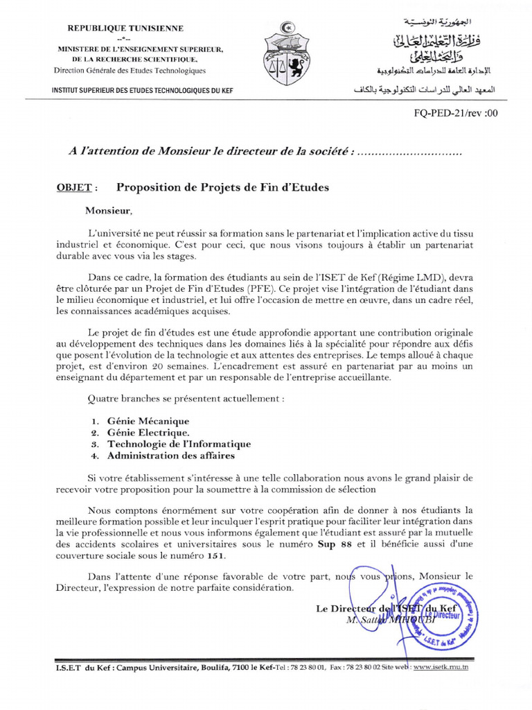 Projets de Fin d'Études à l'ISET Kef | PDF